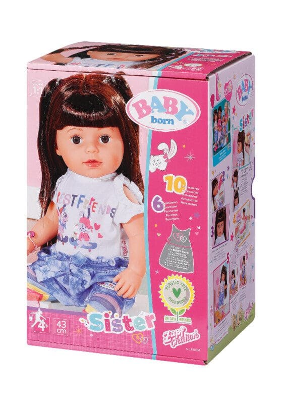 BABY born SystIr Brúnt hár 43 cm – Berglon